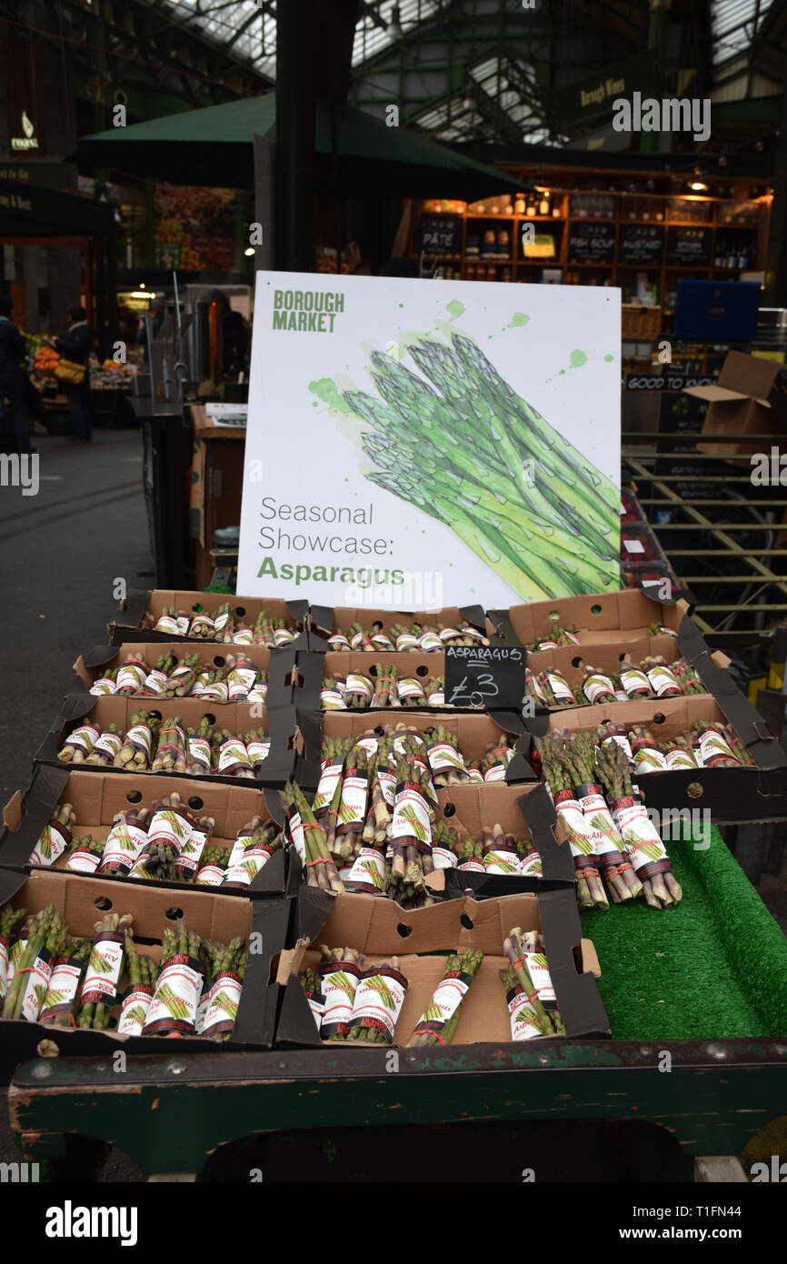 Aspargus stall, Borough market, London UK Mrach 2019 Stock Photo - Alamy
