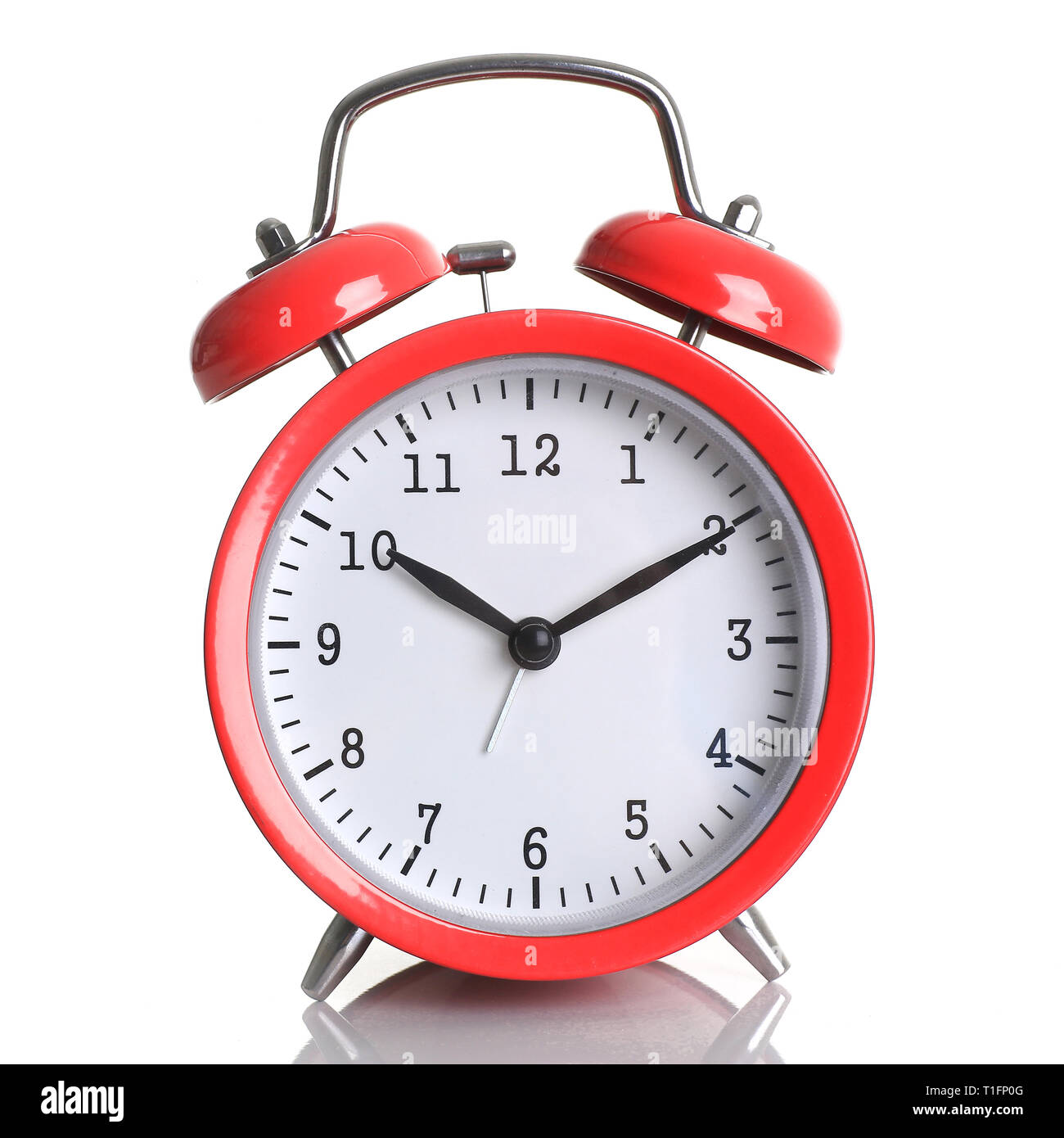 Red alarm clock isolated on white Stock Photo - Alamy