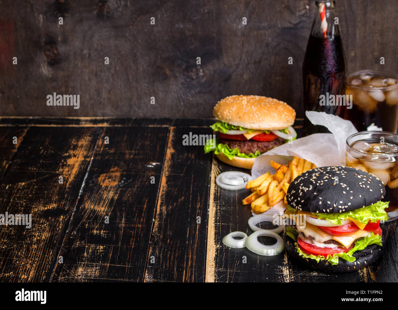 Burgers set background Stock Photo - Alamy