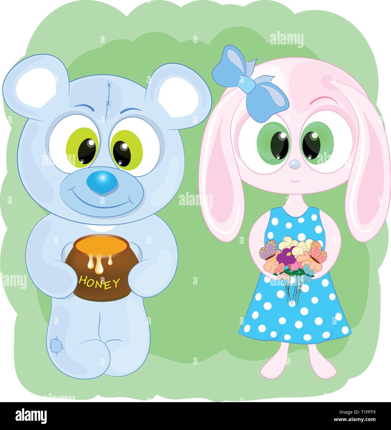 cute rabbit and bear cartoon vector illustration Stock Vector Image ...