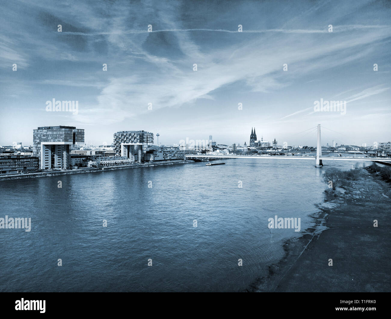 Drone view on the modern architecture of Cologne with Cathedral in ...