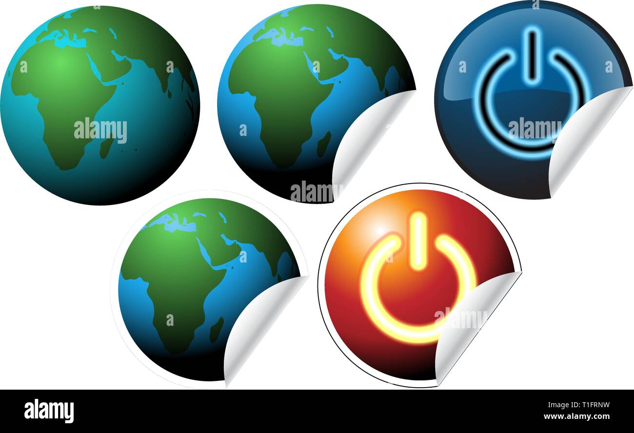 Labels with earth globe and power button Stock Vector Image & Art - Alamy