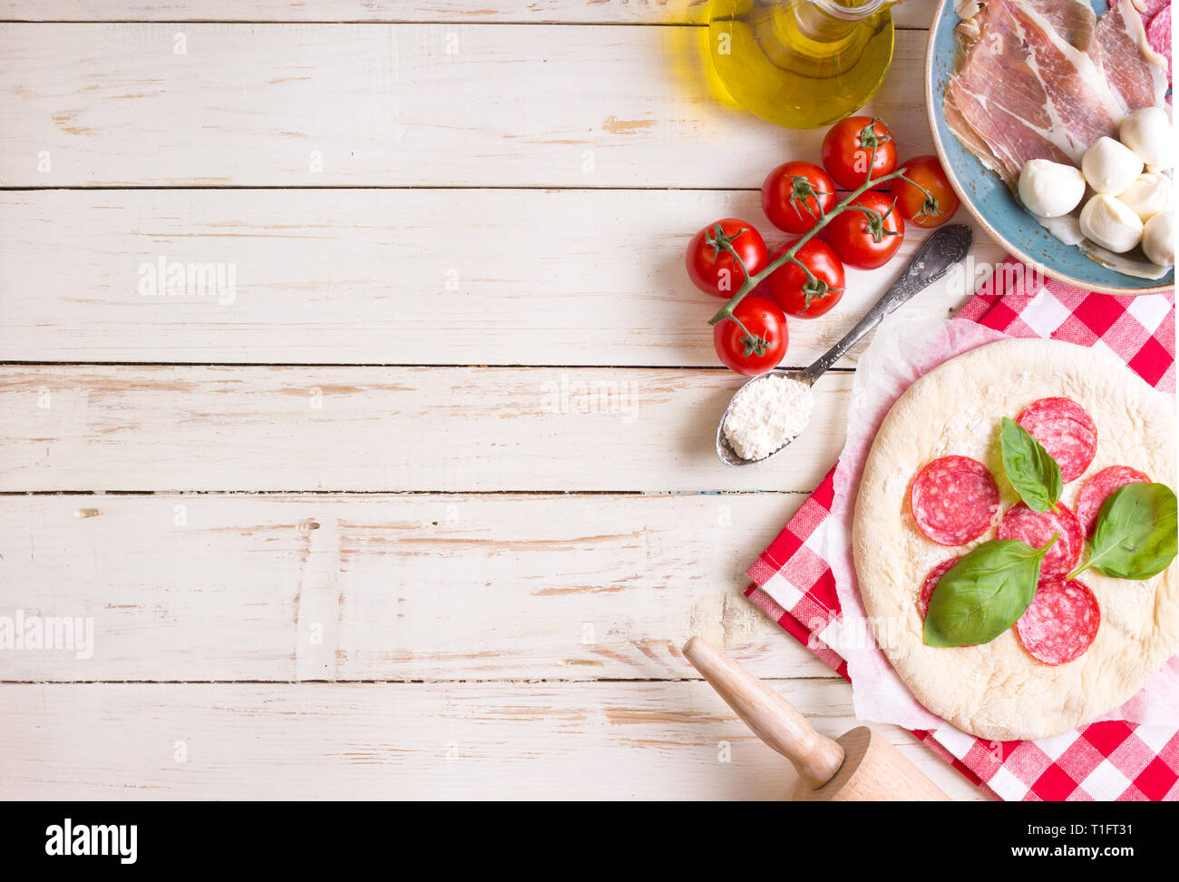 Pizza making background Stock Photo - Alamy