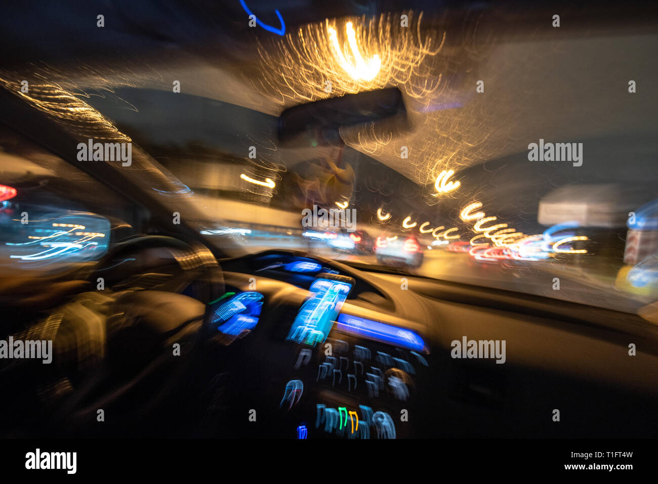 moving night traffic lights trails abstract background Stock Photo - Alamy
