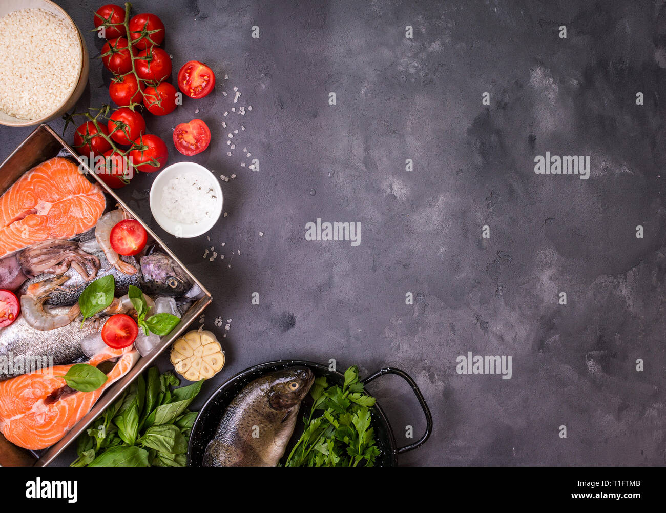 Assorted fish and seafood Stock Photo - Alamy