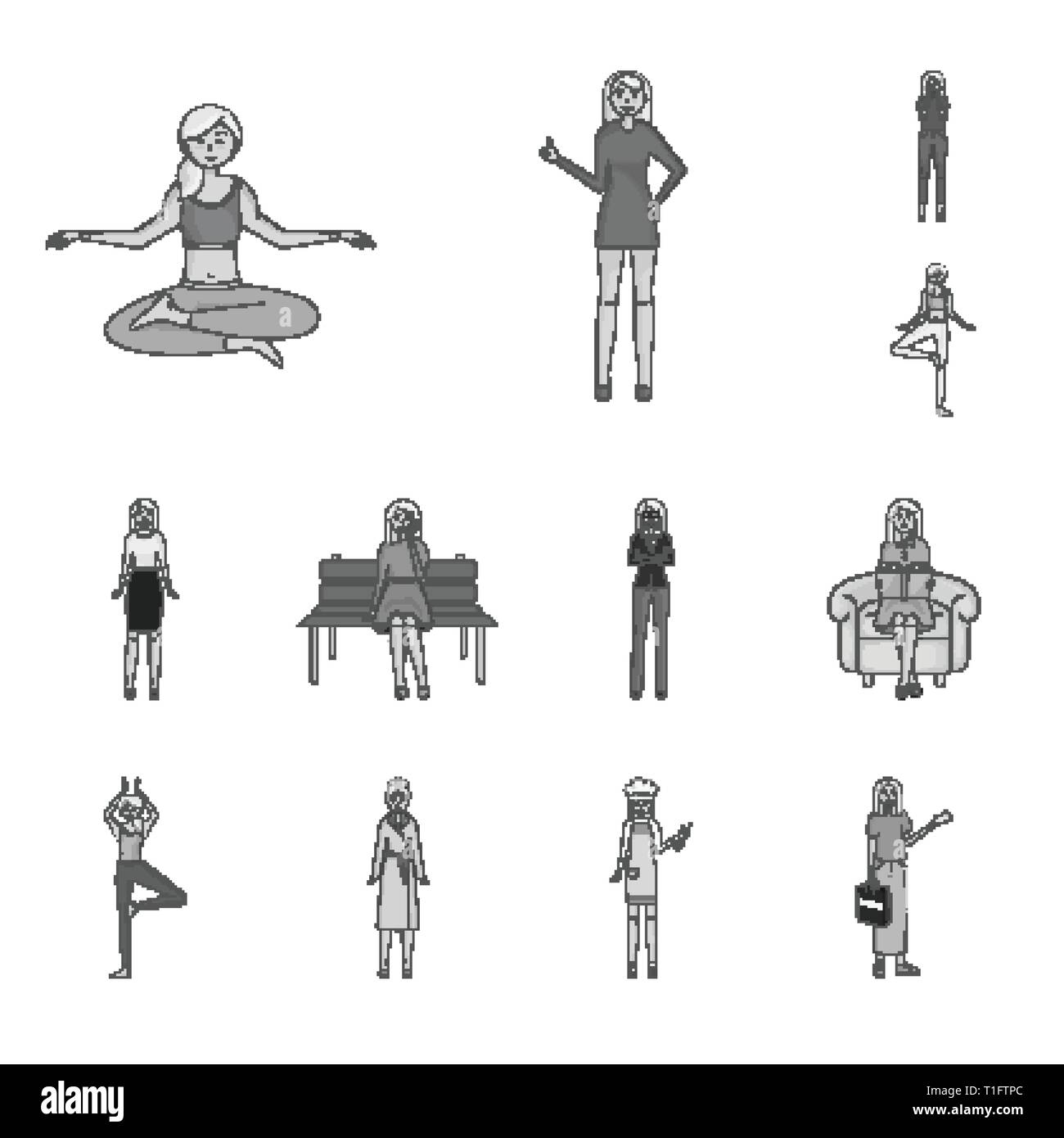 Vector design of emotions and female icon. Set of emotions and body ...