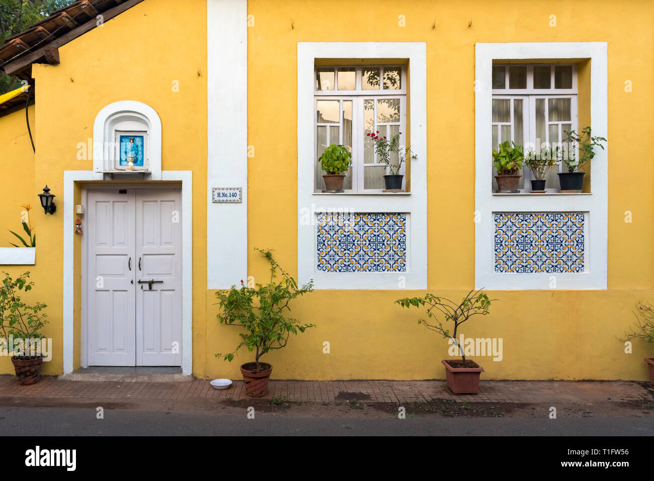 Yellow colonial house in Fontainhas, Panaji (Panjim), Goa, India Stock ...