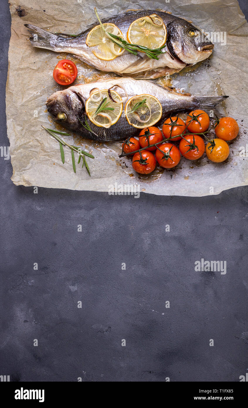 Baked fish background Stock Photo - Alamy