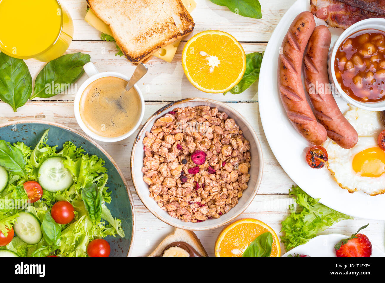Different types of breakfast or brunch Stock Photo - Alamy
