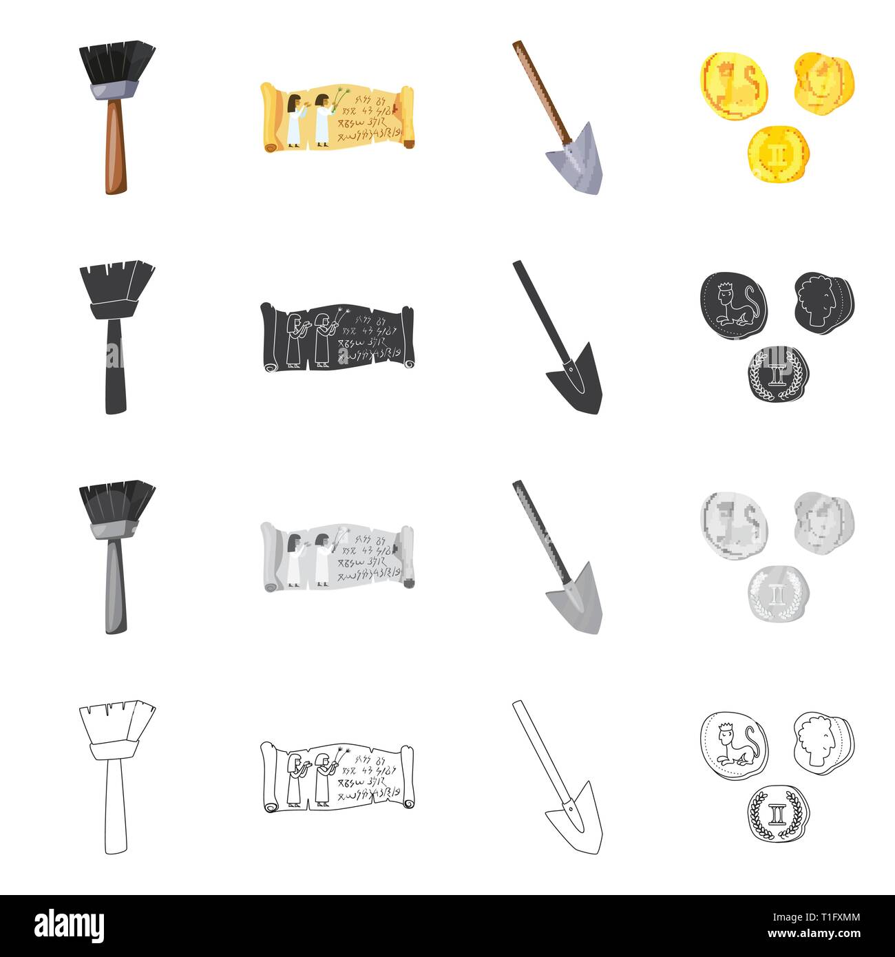 brush,scroll,shovel,coins,tool,papyrus,antique,equipment,book,pick ...