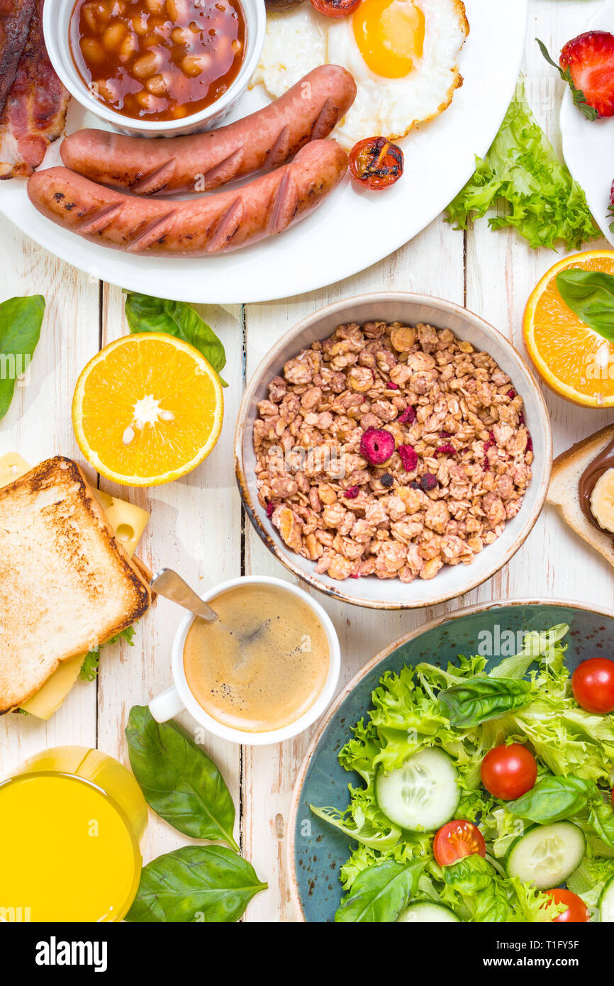 Different types of breakfast or brunch Stock Photo - Alamy