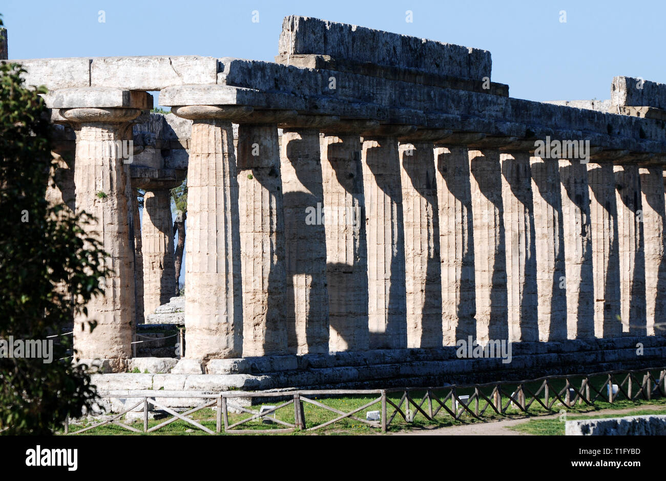 view and details of the colonnade of temple basilica in archeological ...