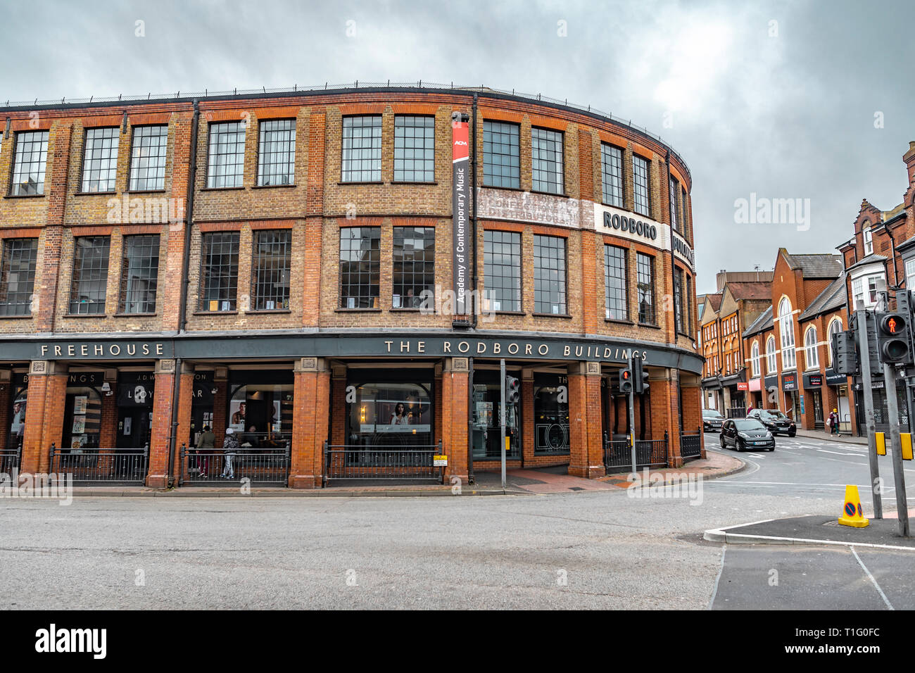 Guildford, United Kingdom - March 23, 2019: Street view of the Rodboro ...