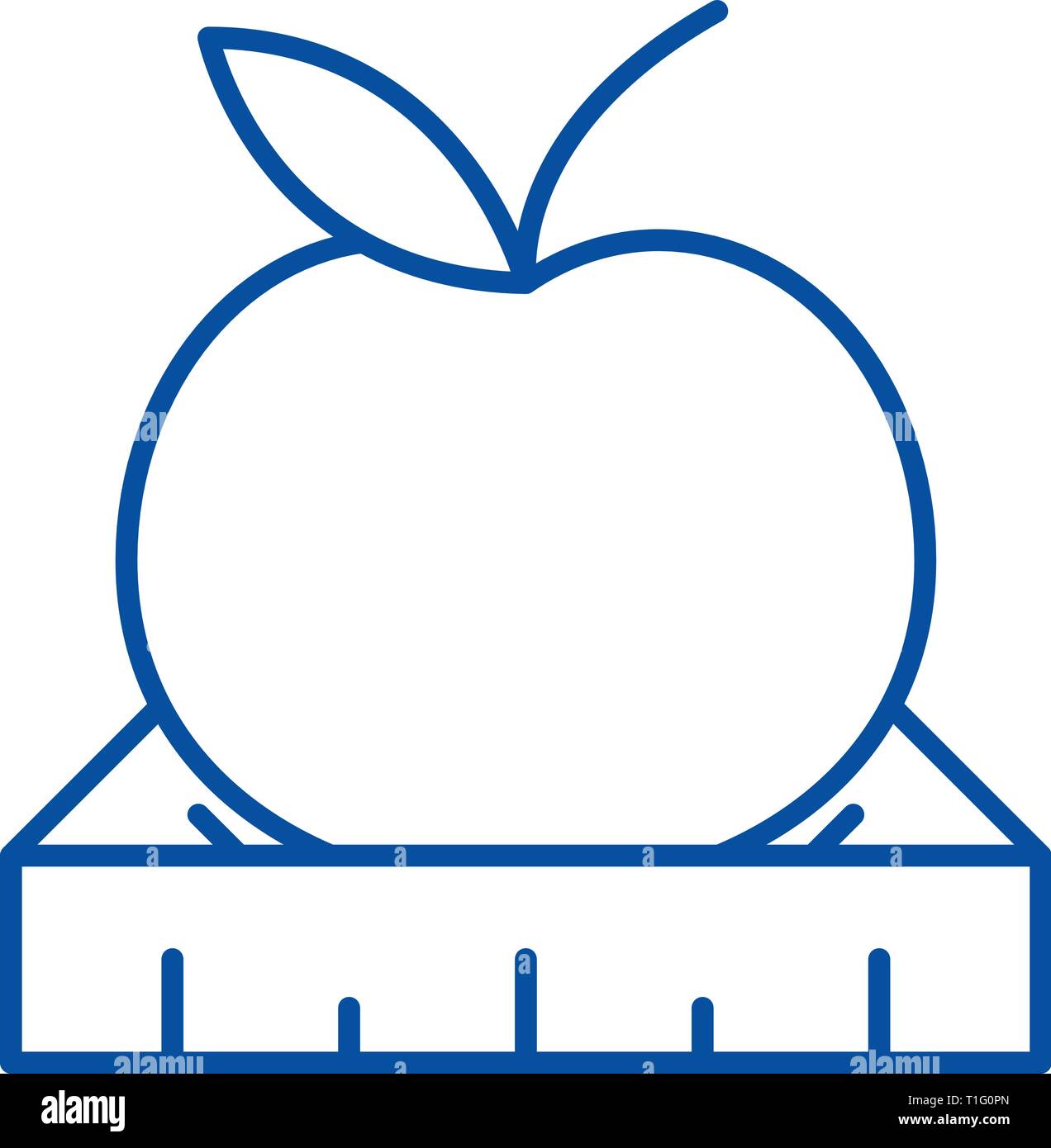 Apple with a ruler line icon concept. Apple with a ruler flat vector ...