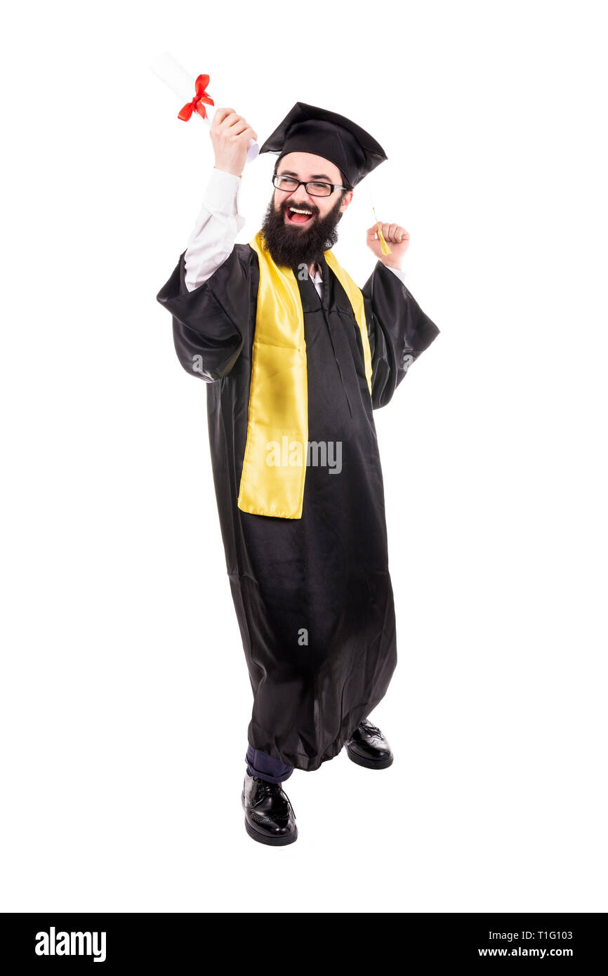 graduate with a diploma in hand, rejoices at successful completion of ...