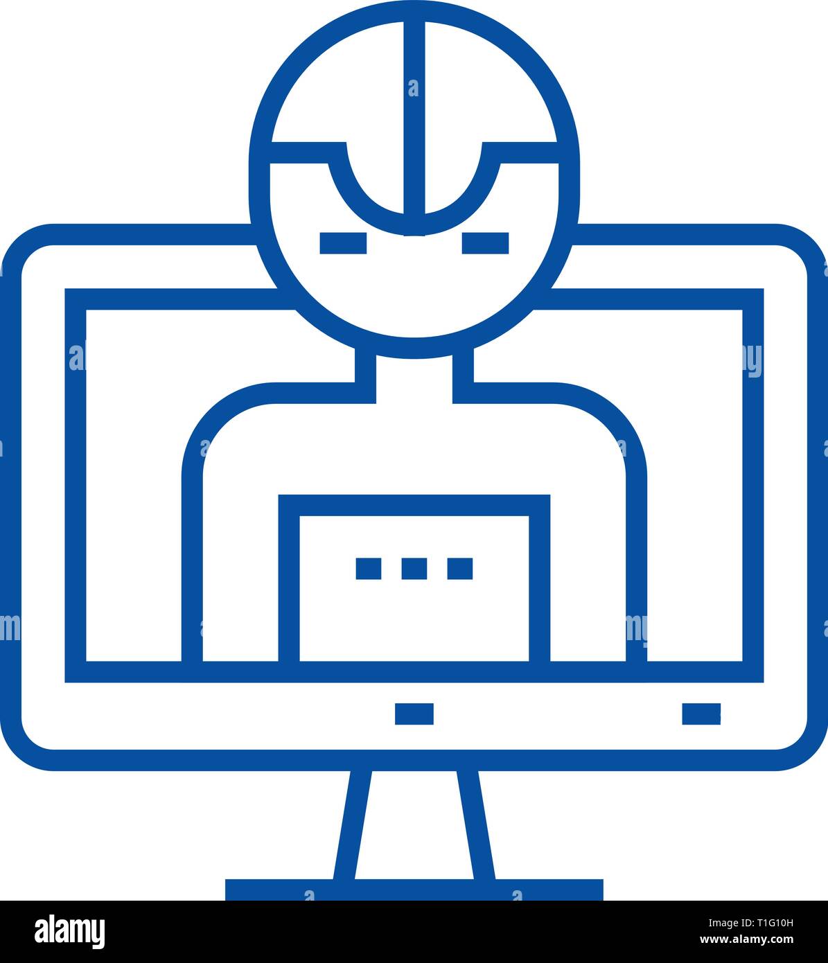 Artificial intelligence, computer line icon concept. Artificial ...