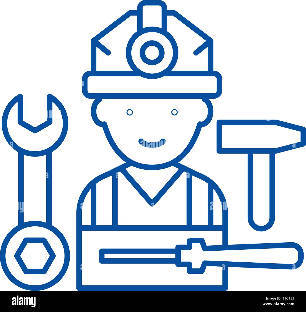 Assembly work line icon concept. Assembly work flat vector symbol, sign ...