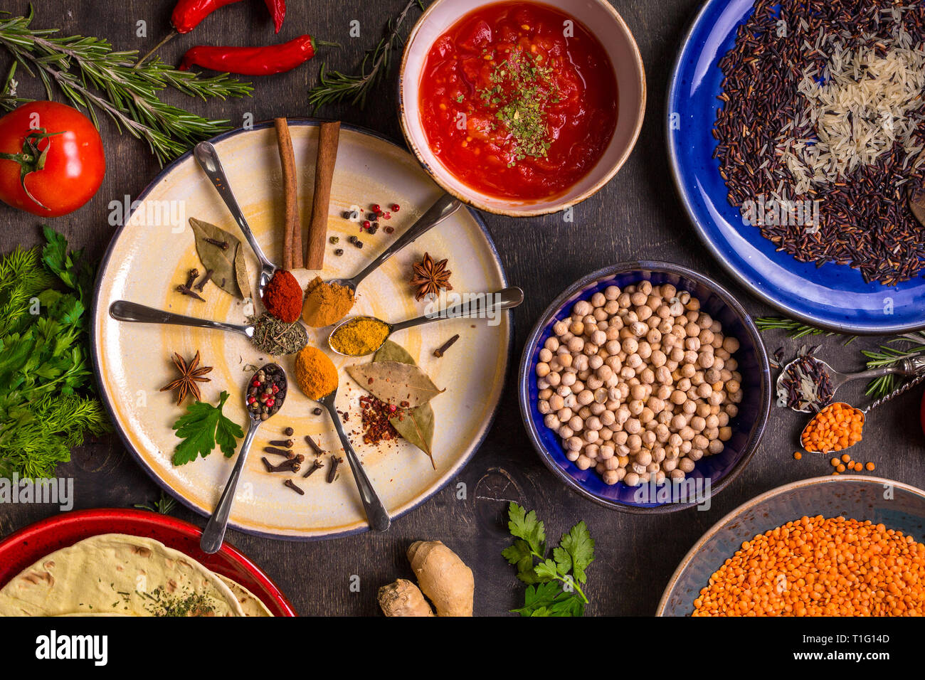 Spices, grains and beans Stock Photo - Alamy