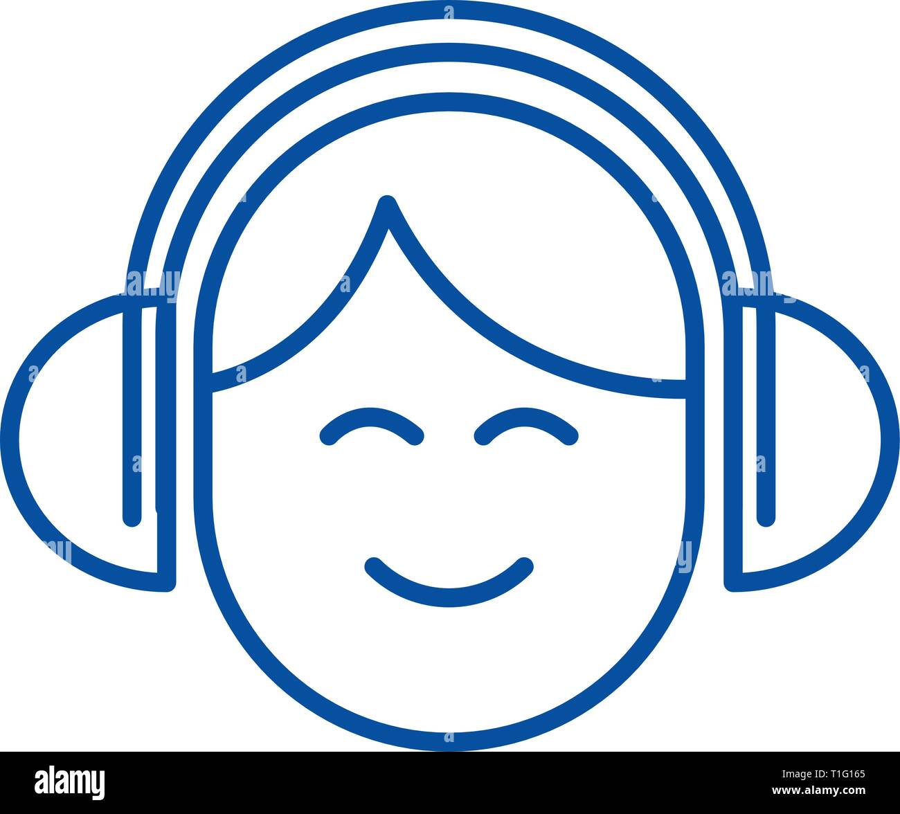 Audio listening,man with headphones line icon concept. Audio listening ...
