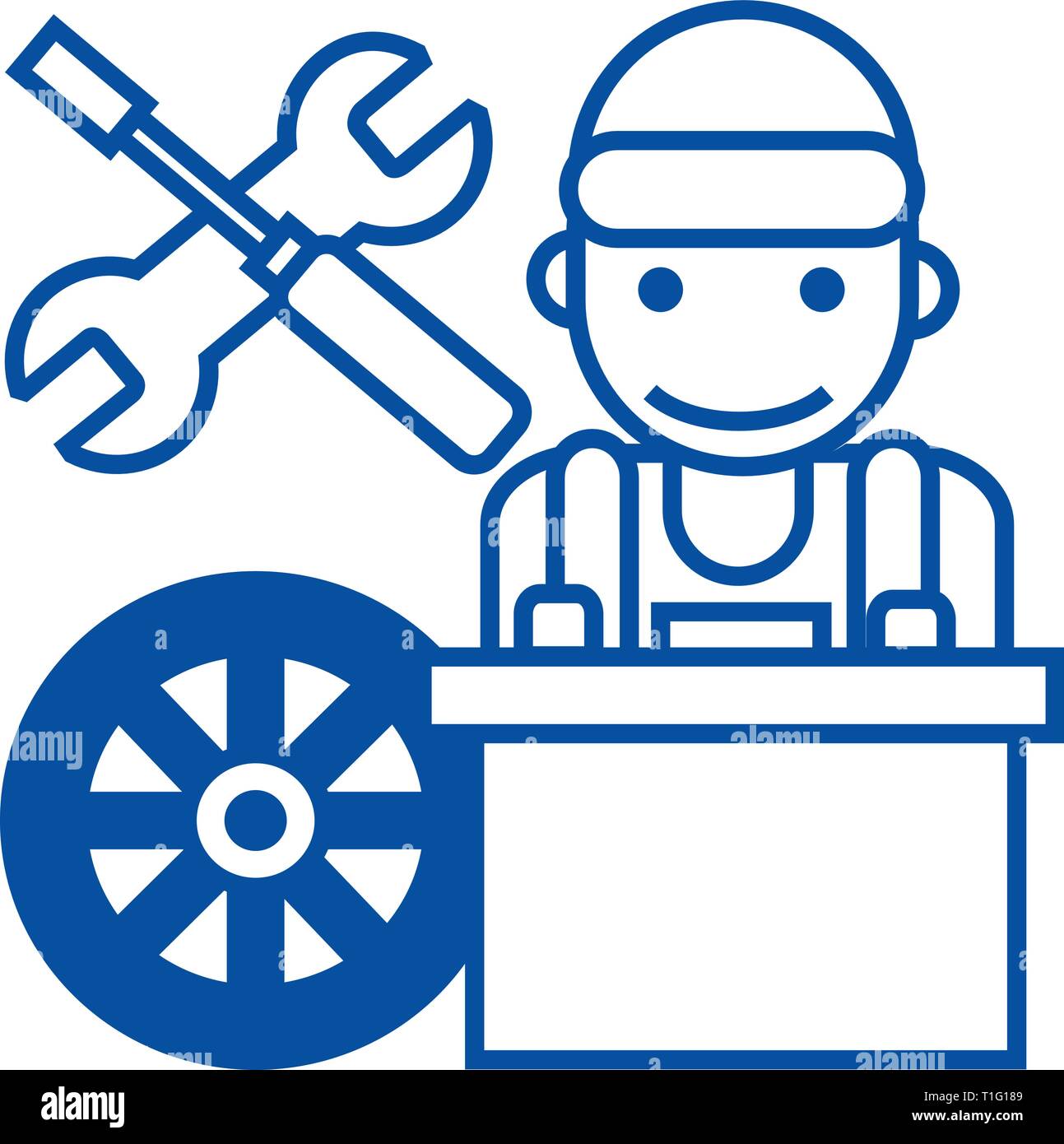 Auto mechanic,battery line icon concept. Auto mechanic,battery flat ...