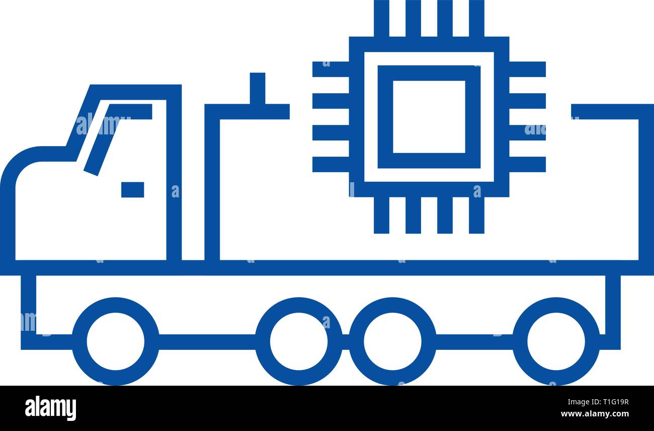 Autonomous car line icon concept. Autonomous car flat vector symbol ...