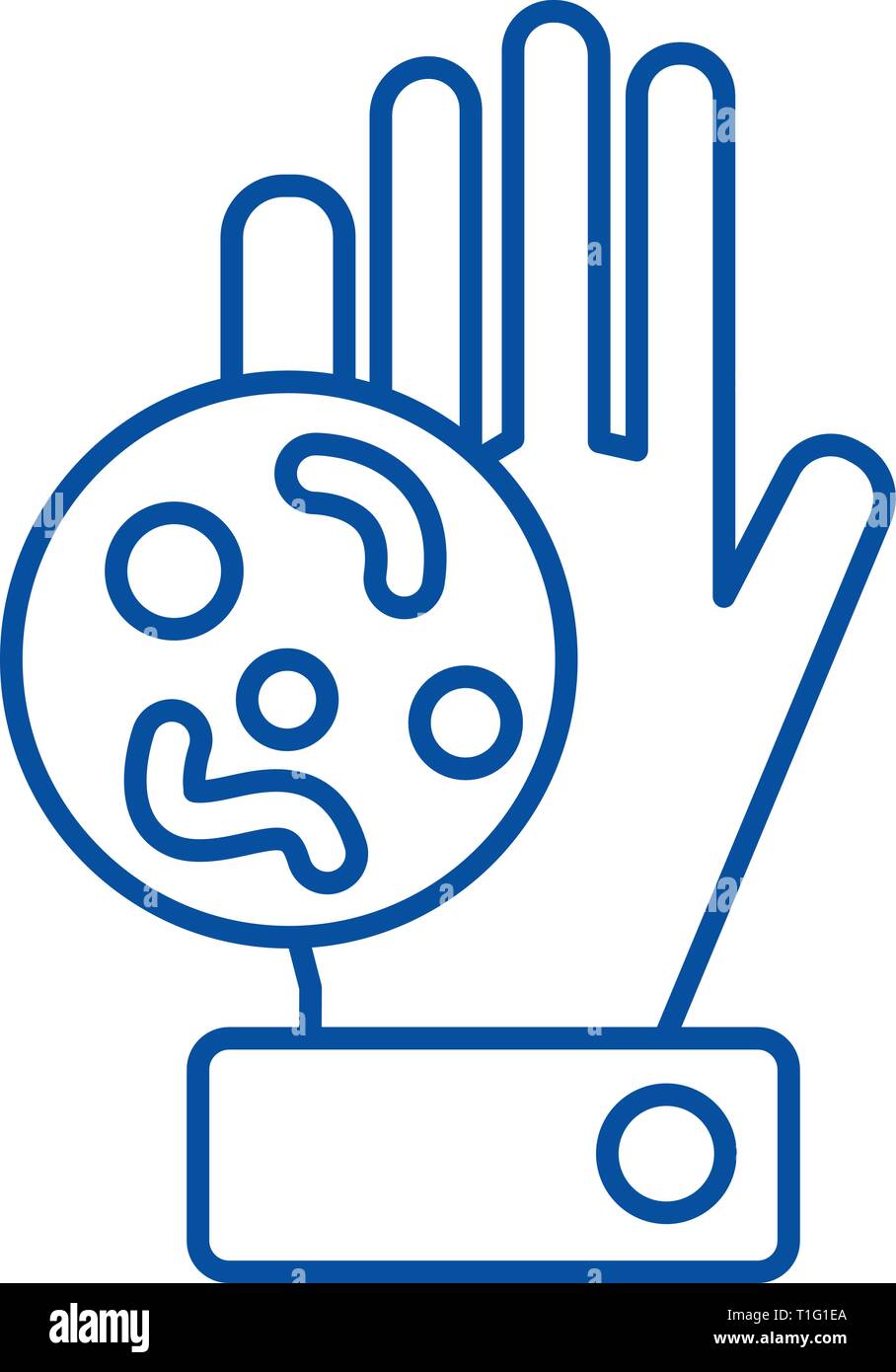 Bacteria, dirty hand line icon concept. Bacteria, dirty hand flat ...