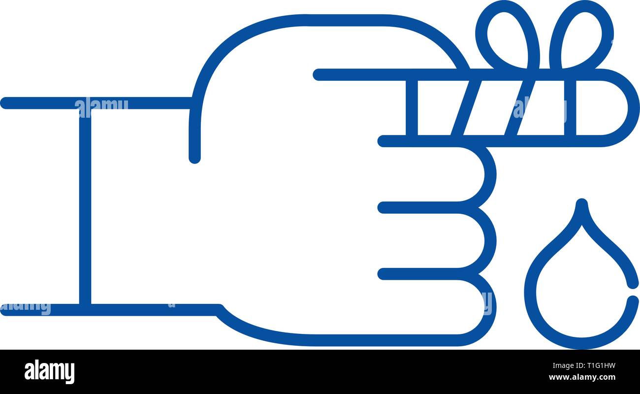 Bandaged finger line icon concept. Bandaged finger flat vector symbol ...