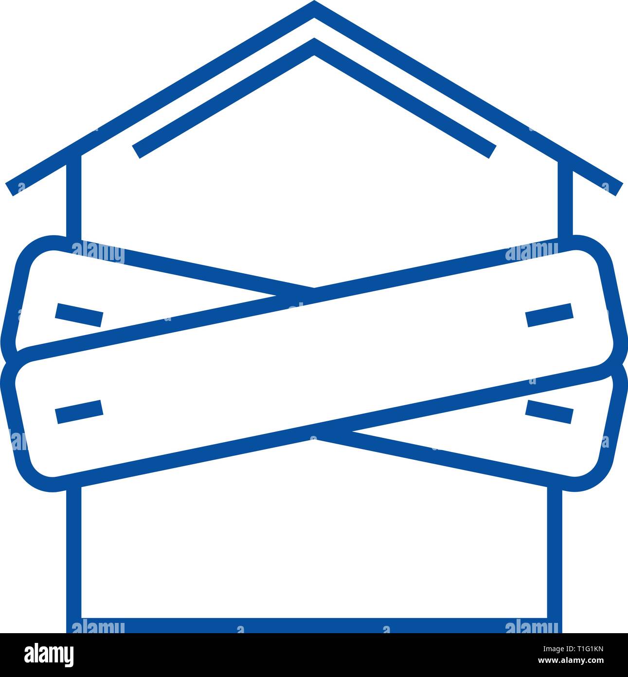 Bankruptcy,boarded up house line icon concept. Bankruptcy,boarded up ...