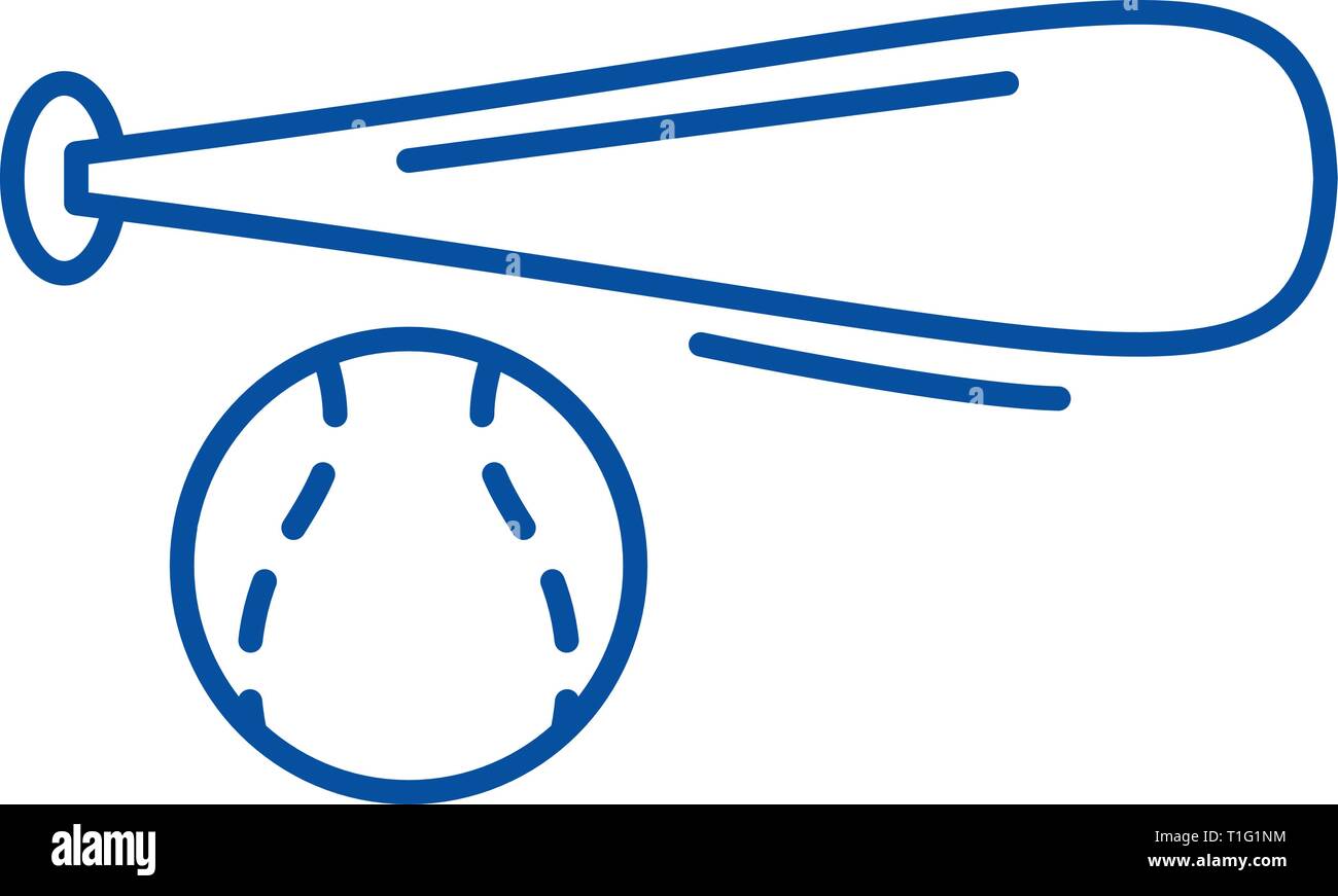 Baseball bat and ball line icon concept. Baseball bat and ball flat ...