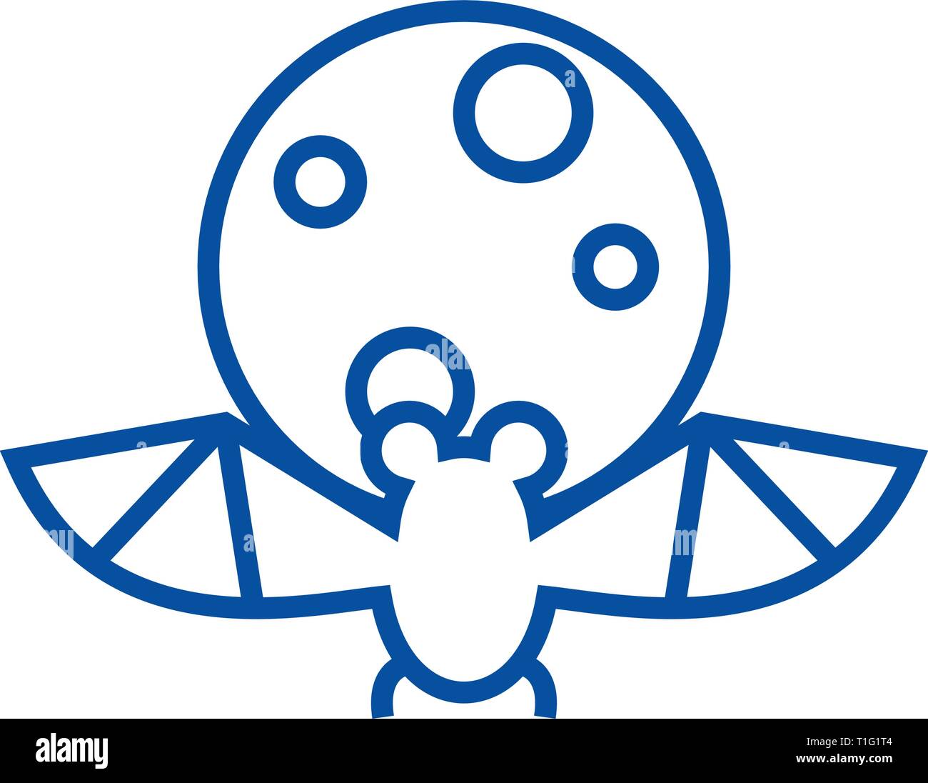 Bat, full moon line icon concept. Bat, full moon flat vector symbol ...