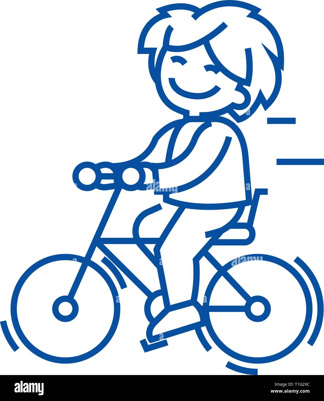 Bicycle, riding boy line icon concept. Bicycle, riding boy flat vector ...