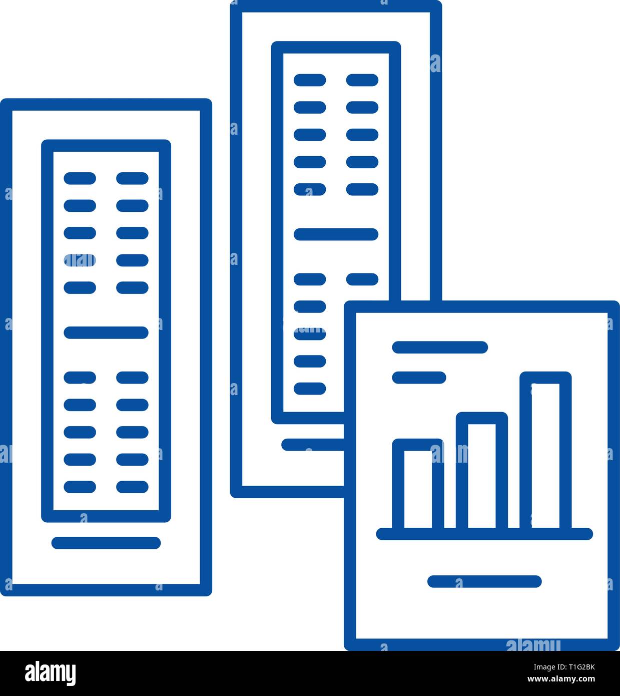 Big data reports line icon concept. Big data reports flat vector symbol ...