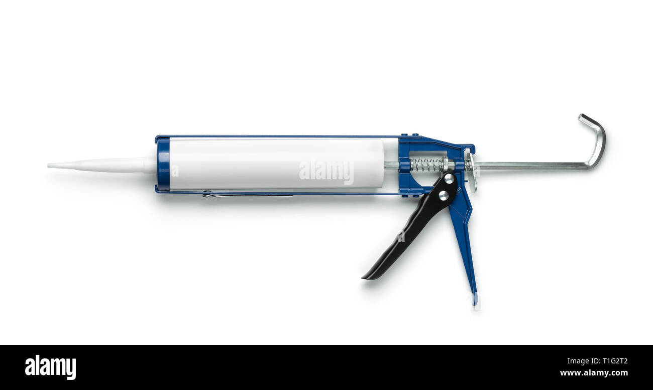 Caulking gun with blank plastic sealant tube isolated on white Stock ...