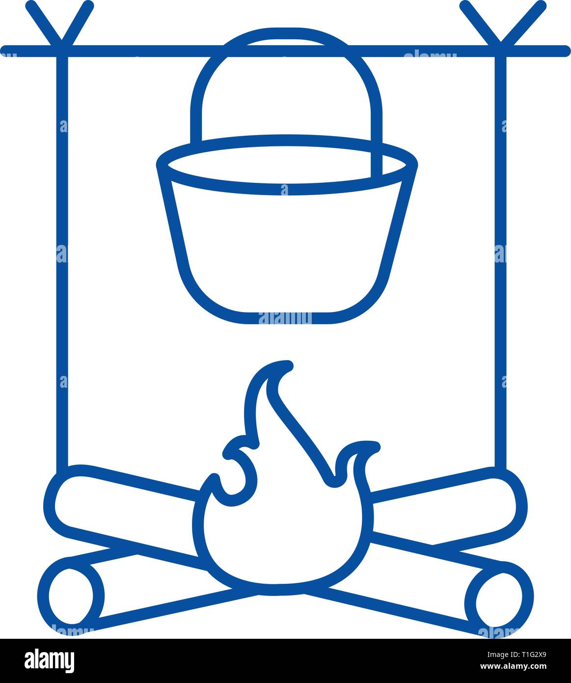 Bonfire, travel camping line icon concept. Bonfire, travel camping flat ... Bonfire, travel camping line icon concept. Bonfire, travel camping flat ...