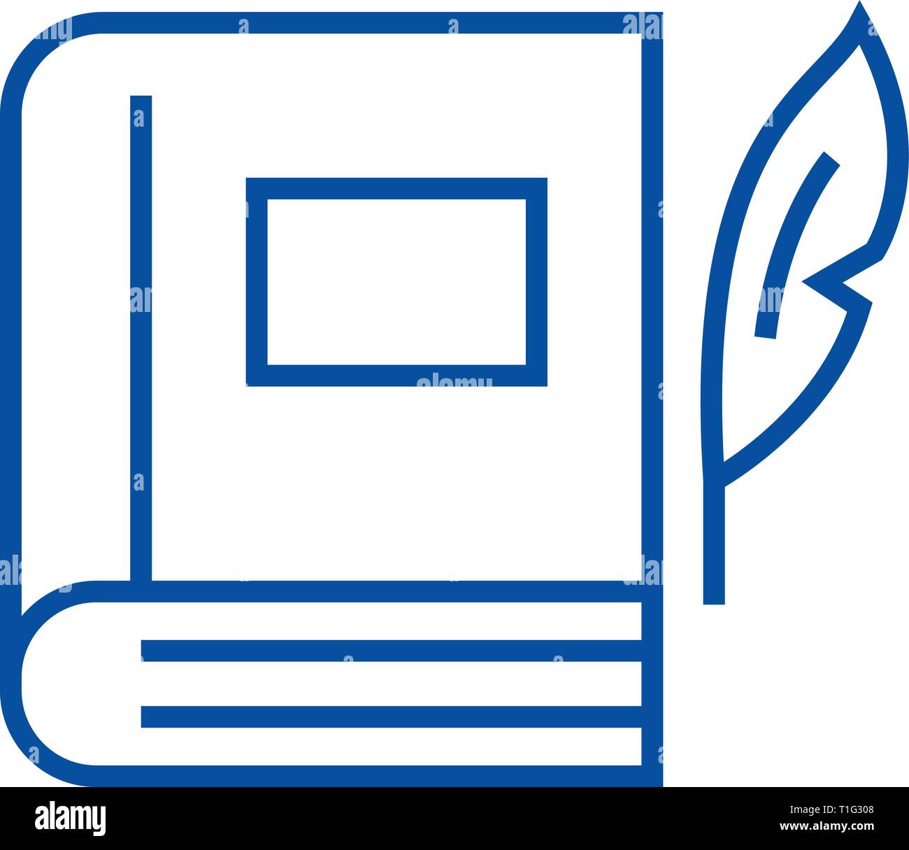 Book with pen,literature line icon concept. Book with pen,literature ...