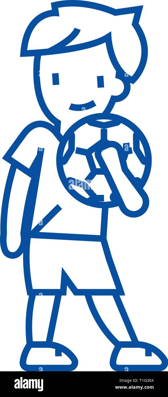 Boy with ball line icon concept. Boy with ball flat vector symbol, sign ...