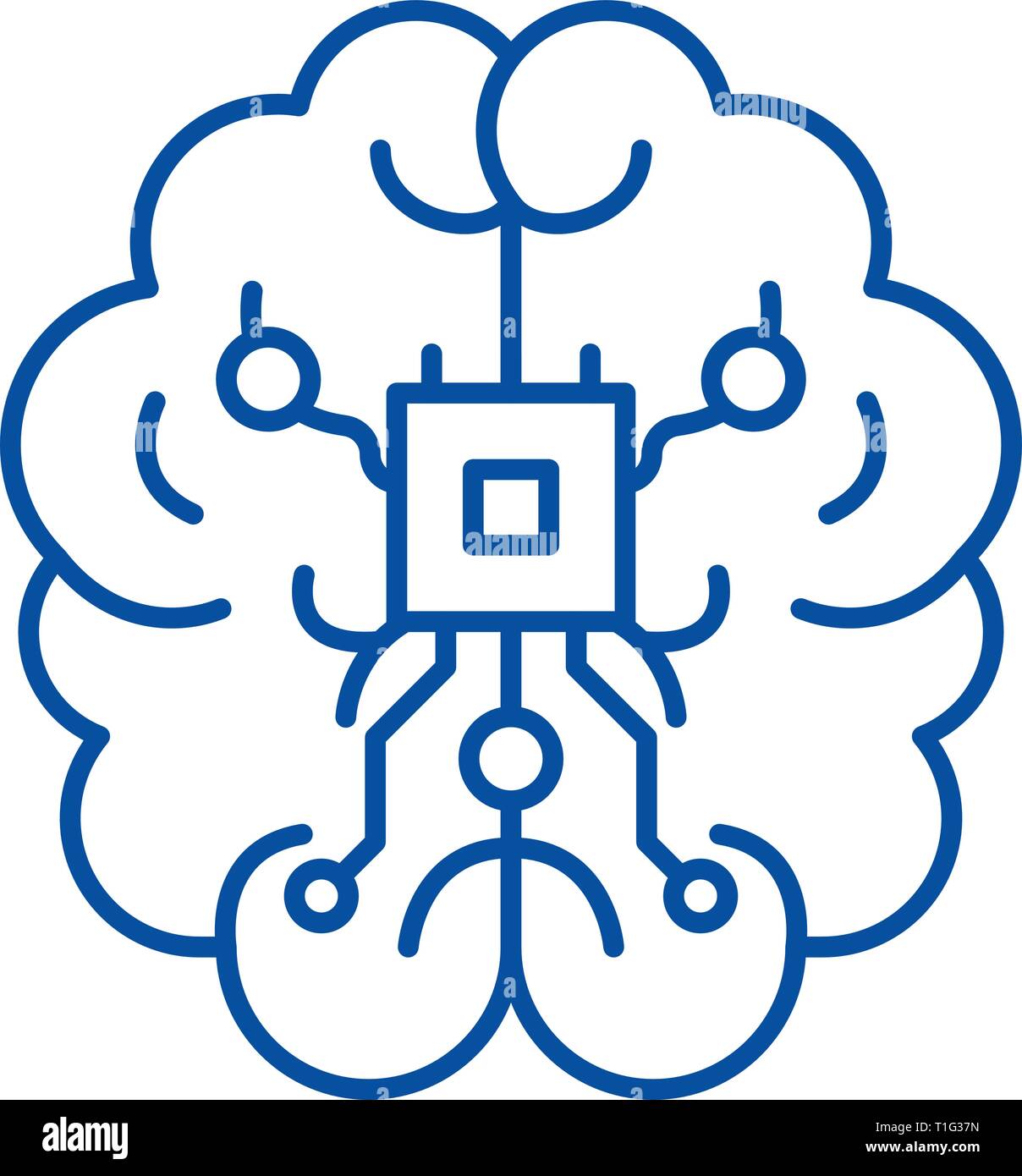 Brain chipset line icon concept. Brain chipset flat vector symbol, sign ...