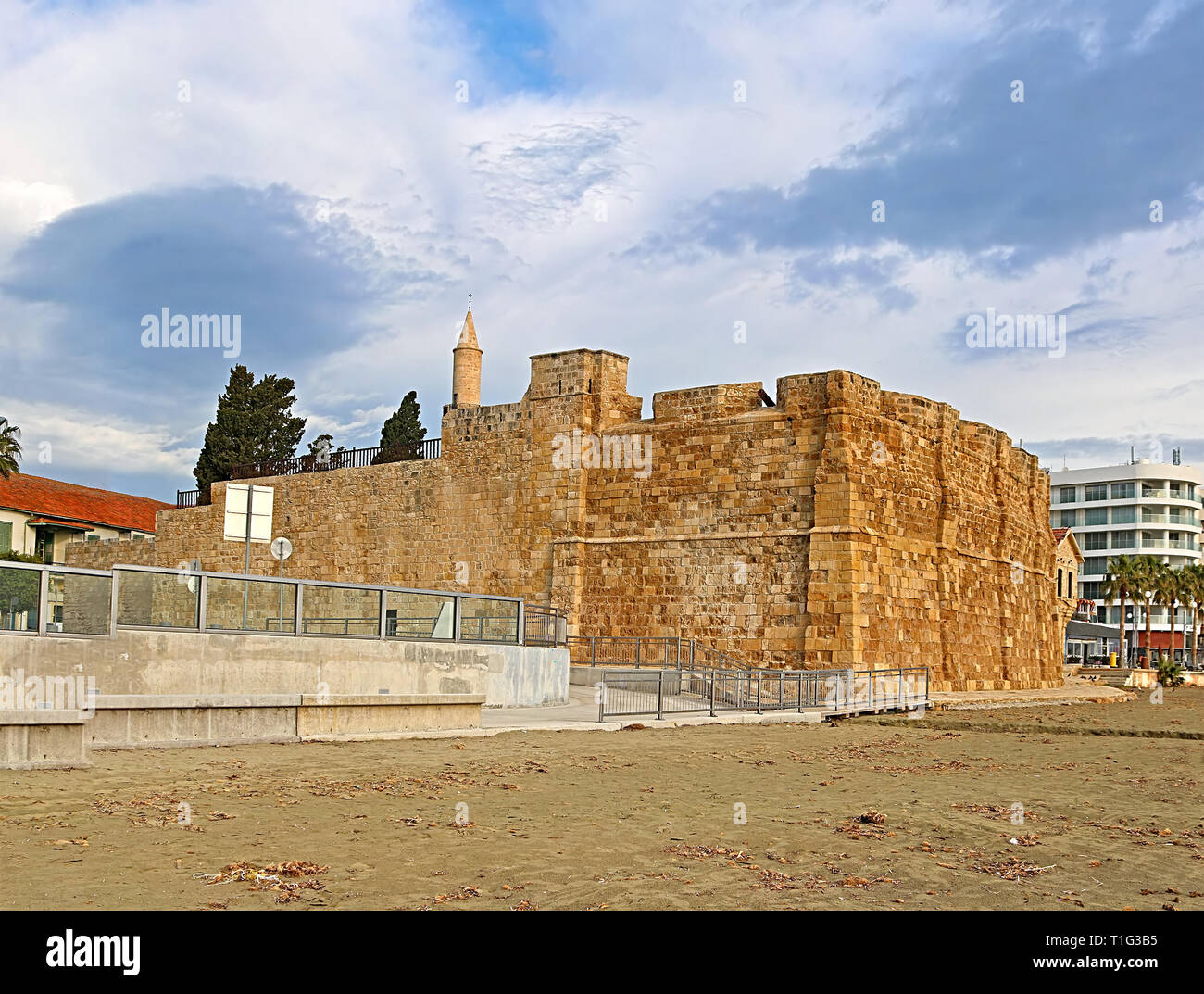 Larnaca Castle on Finikoudes boulevard in Larnaca, Cyprus Stock Photo ...