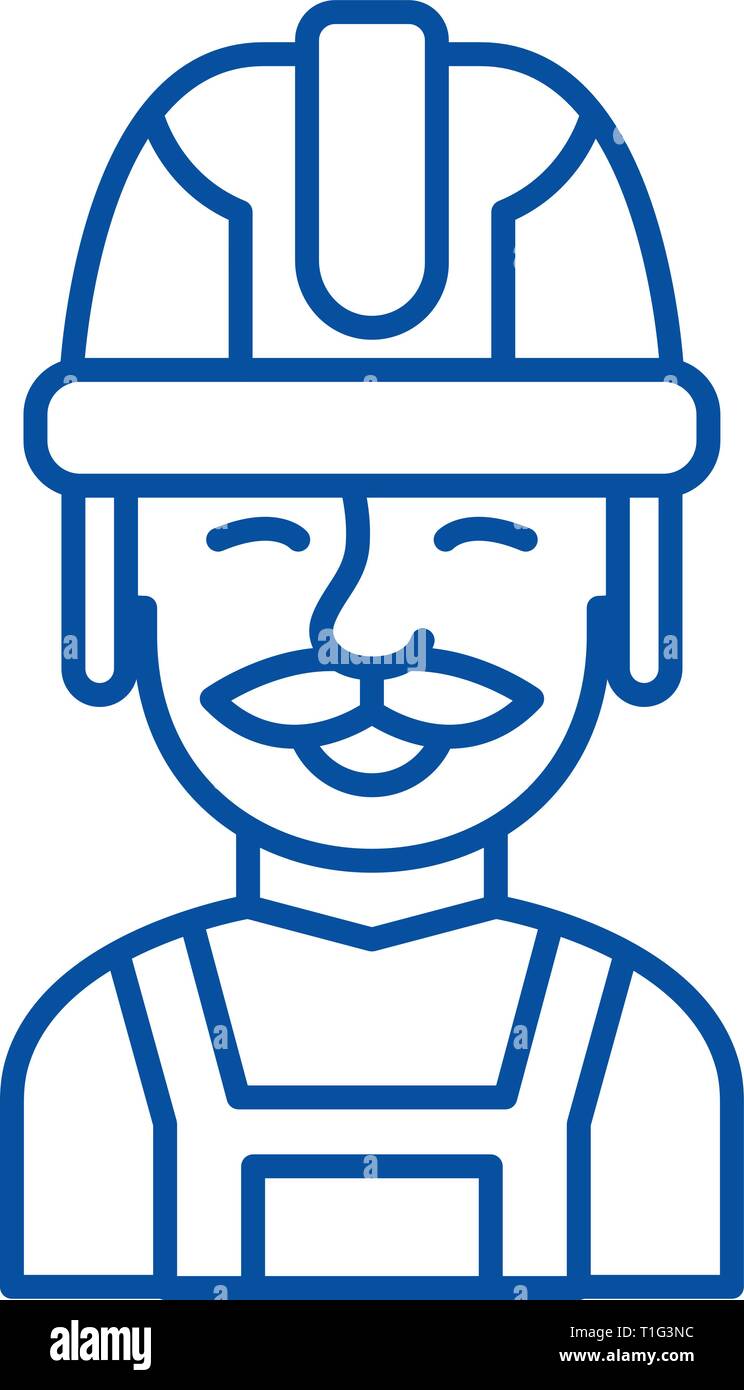 Builder line icon concept. Builder flat vector symbol, sign, outline ...
