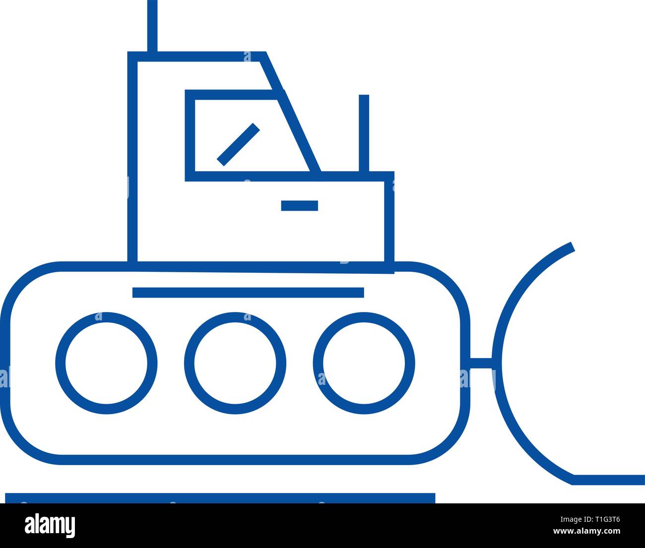 Bulldozer, excavator line icon concept. Bulldozer, excavator flat ...