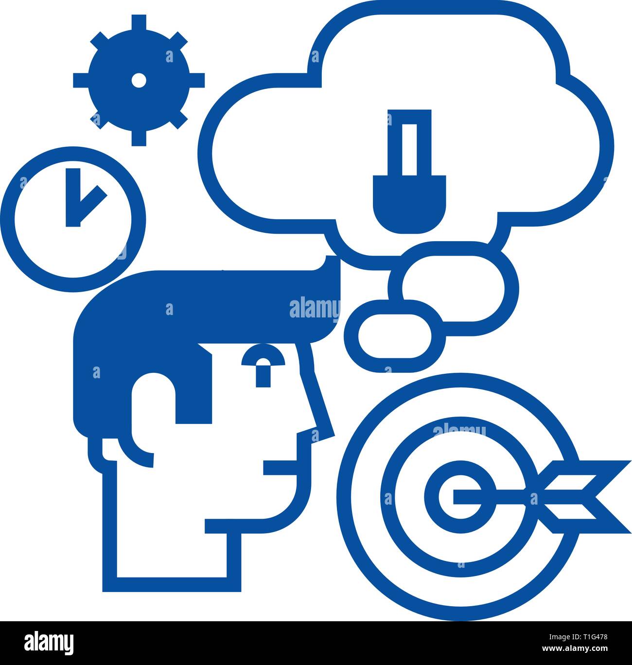 Business idea,brainstorm,target goal, line icon concept. Business idea ...