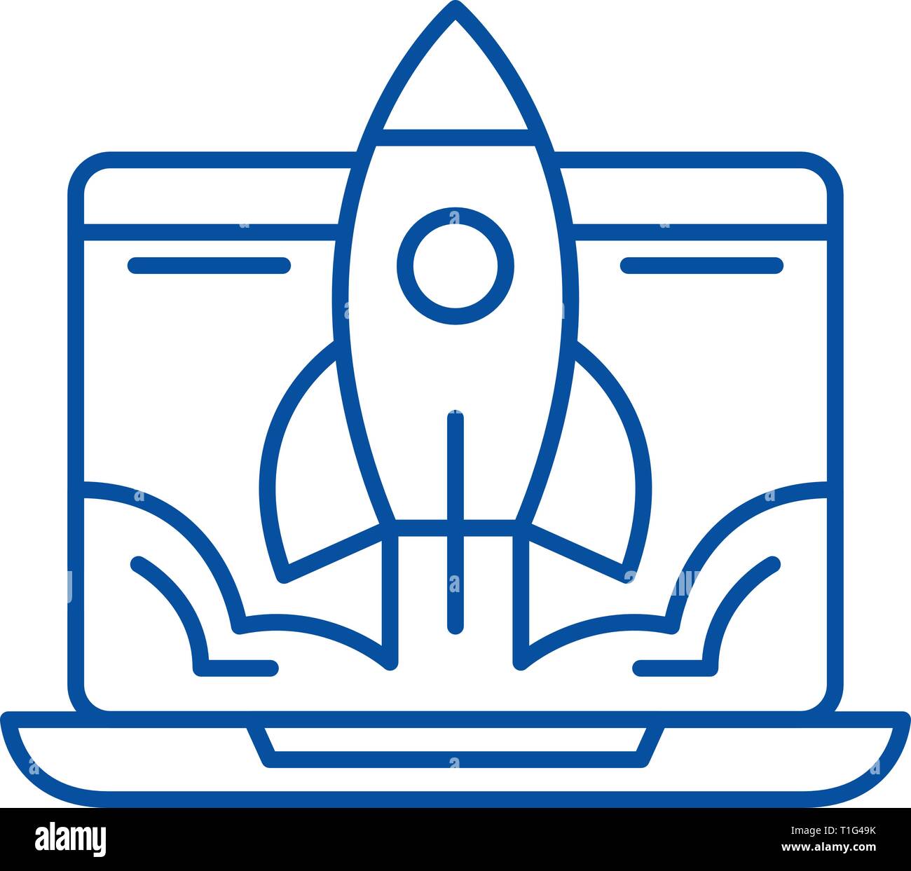 Business launch line icon concept. Business launch flat vector symbol ...