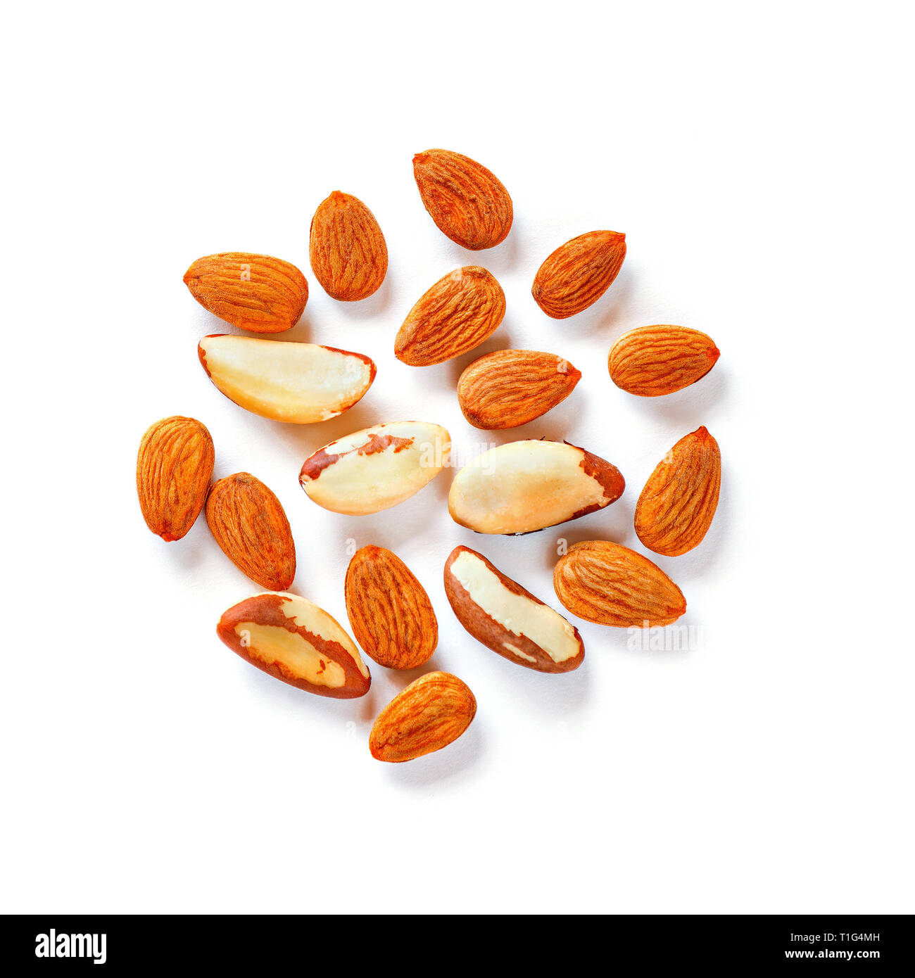 Brazil nuts and almond on white background Stock Photo - Alamy