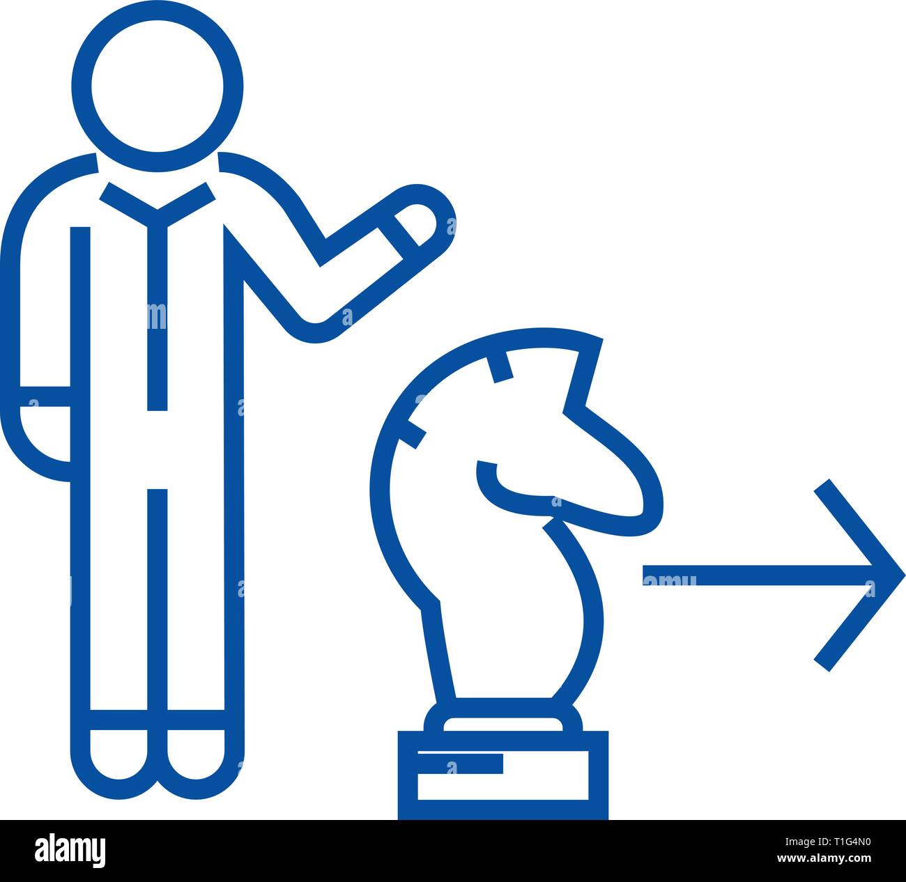 Business tactics, chess horse line icon concept. Business tactics, chess horse flat vector ...