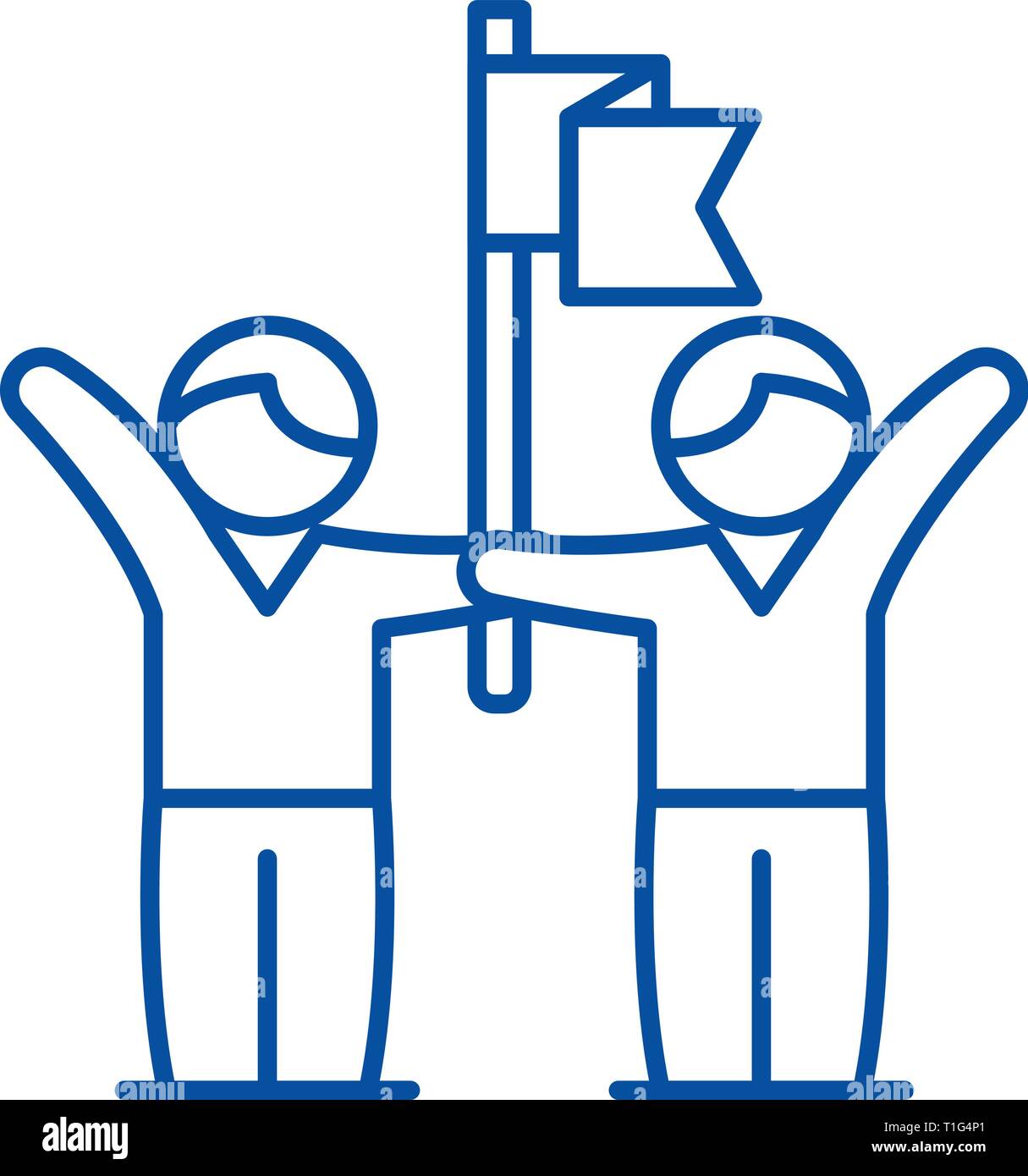 Business team success line icon concept. Business team success flat ...