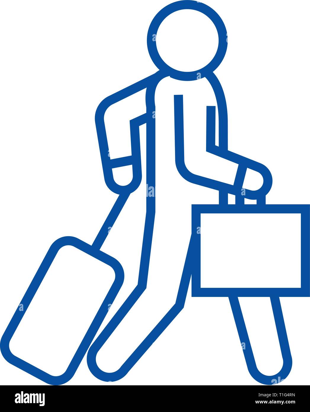 Business traveler walks line icon concept. Business traveler walks flat ...