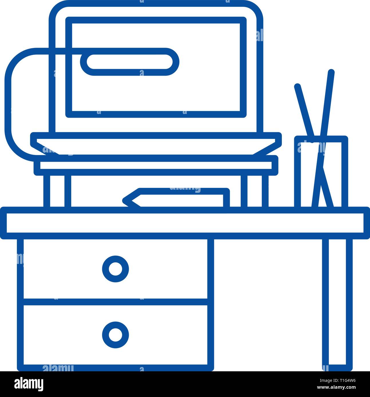 Business workplace line icon concept. Business workplace flat vector ...