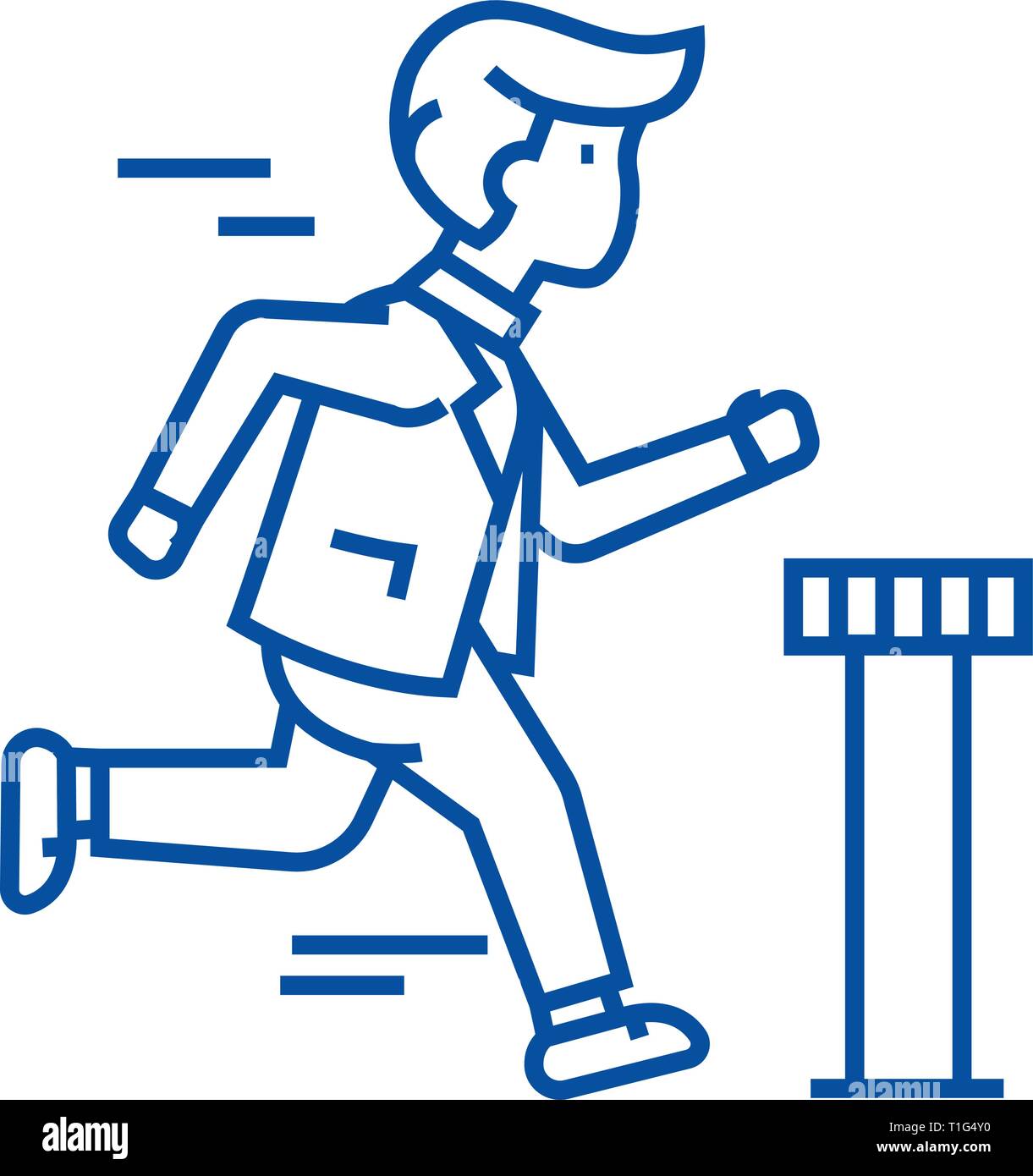 Businessman running to finish line icon concept. Businessman running to ...