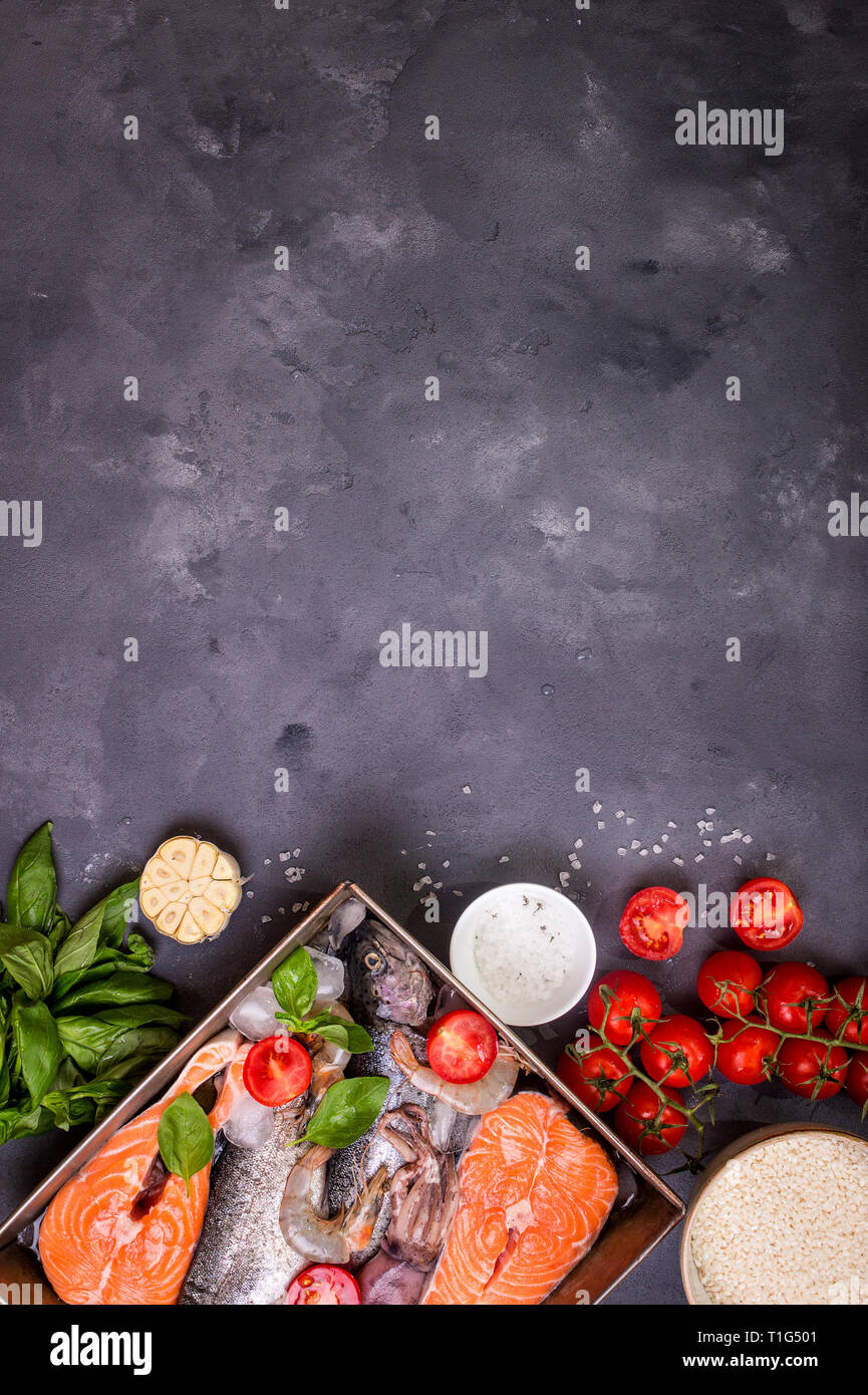 Assorted fish and seafood Stock Photo - Alamy