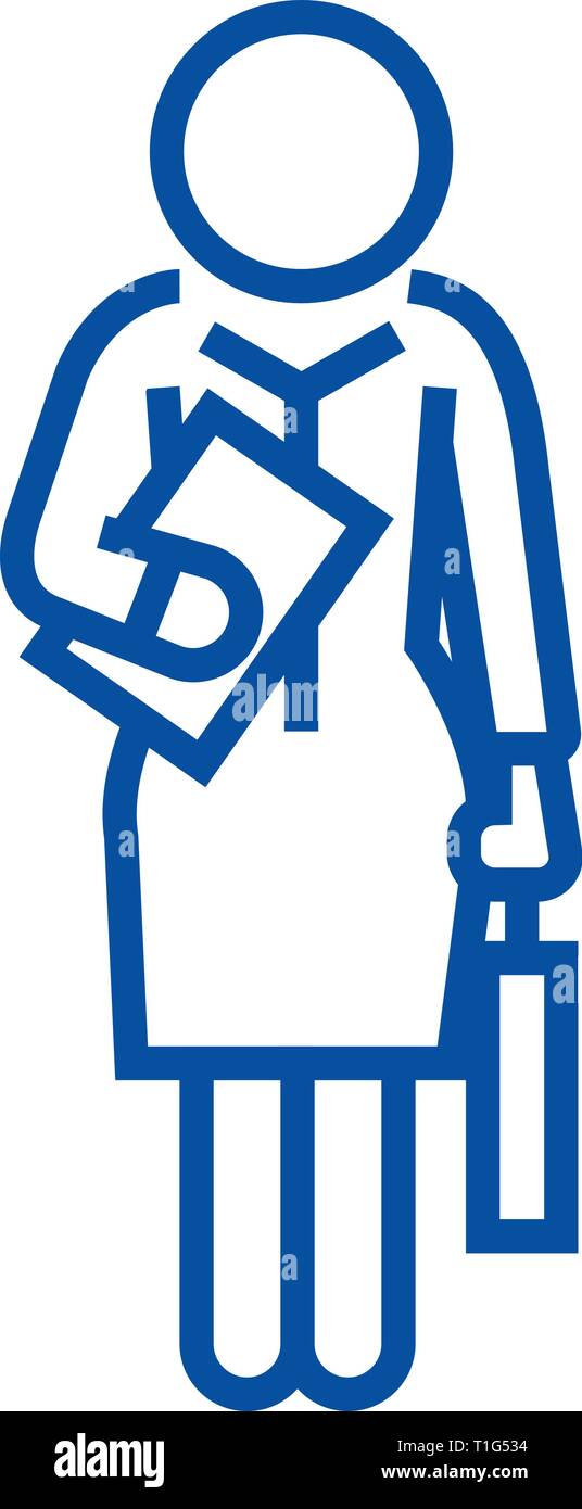 Businesswoman, standing secretary line icon concept. Businesswoman ...